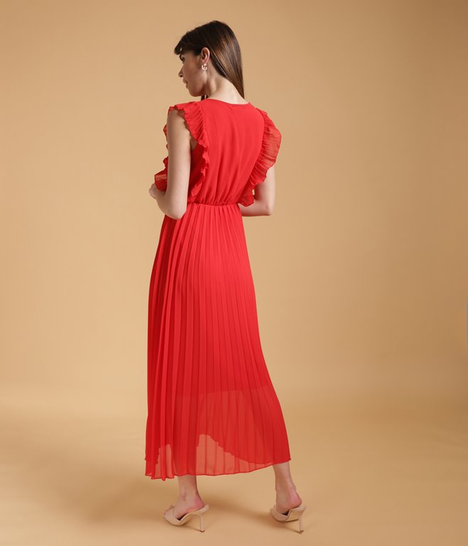 Robe mi-longue en voile plissé - 25,00€ - ROUGE - EDJI